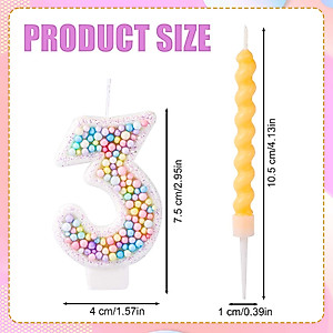 Birthday Numbers Candles, Macaron Number Candles 0-9 Sweet Numeral Topper with Plastic Holder Girl Birthday Cakes Decoration for Wedding Party Anniversary Decoration (Number 3)