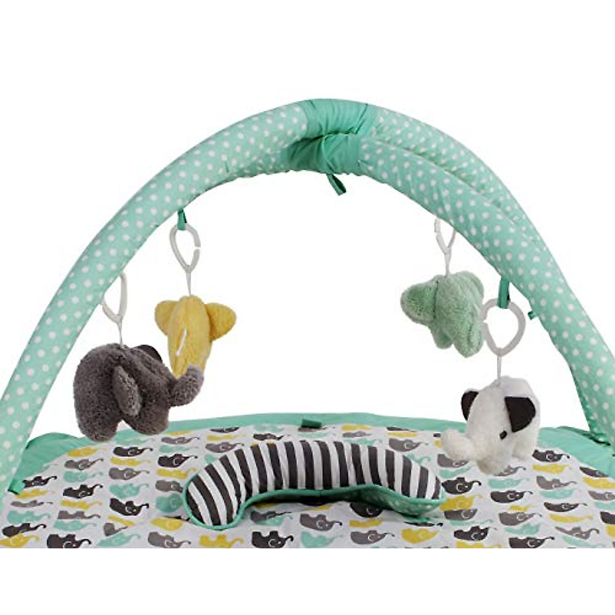 Bacati Elephants Unisex Activity Gym with Mat, Mint/Yellow/Grey