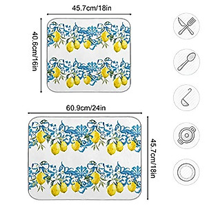 Tamniee Lemons Dish Drying Mat Yellow Blue Kitchen Dry Mats Decor Absorbent Baby Bottle Pad for Home Counter Drainer Countertops, 16x18in (g69531602p523c558s1113)