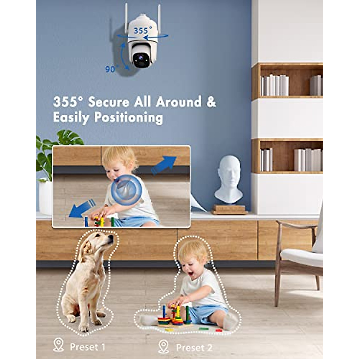 MUBILIFE 2K Wireless Security Camera, 360° Pan Tilt Outdoor Cameras for Home Security, Battery Powered, IP66 Waterproof, AI Motion Detection, Color Night Vision, Siren & Spotlight, 2.4G WiFi