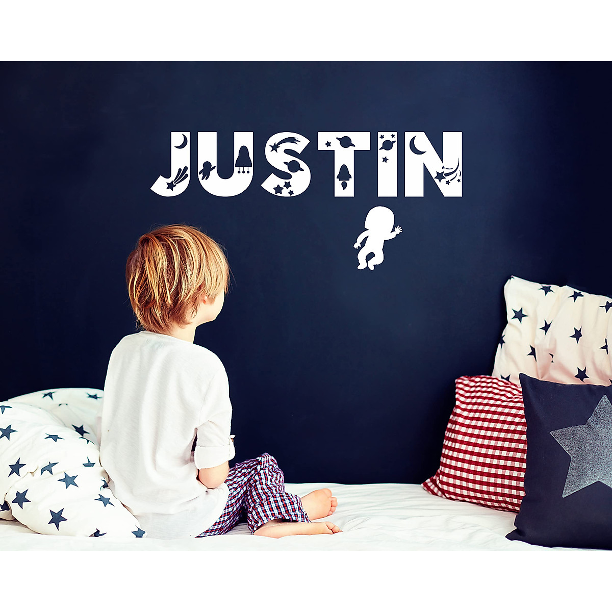 Space Wall Name Decal Custom, Baby Space Theme Nursery, Space Room Decor for Boys, Astronaut Kids Bedroom Decor, Planets Space Theme Bedroom