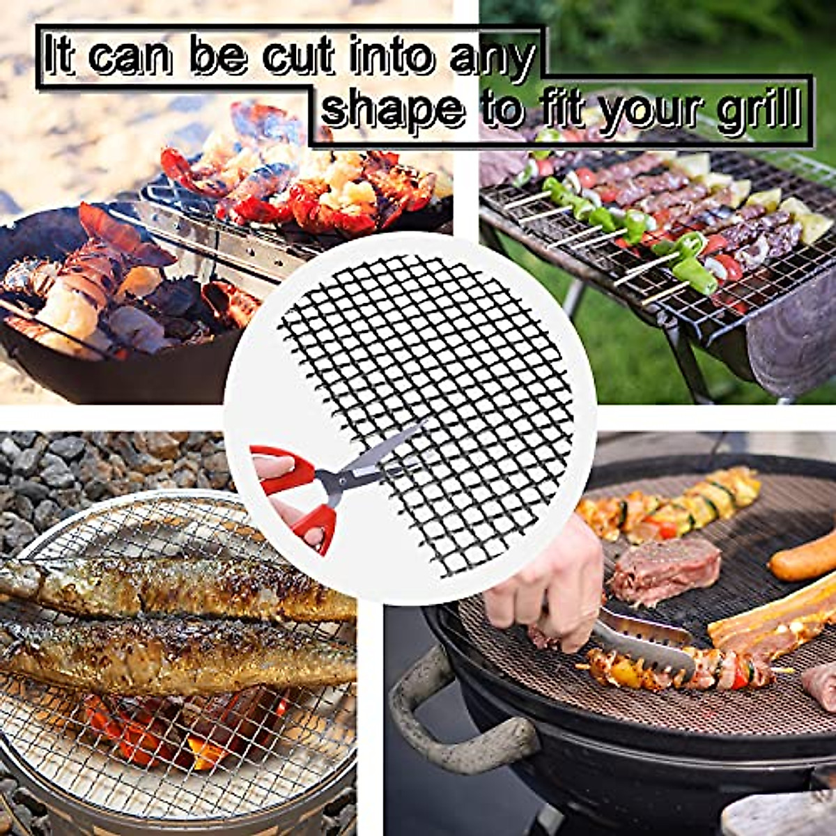 BBQ Grill Mesh Mat Set of 3 - Non Stick Barbecue Grill Sheet Liners Teflon Grilling Mats Nonstick Fish Vegetable Smoking Accessories - Works on Smoker,Pellet,Gas,Charcoal Grill,15.75x13inches