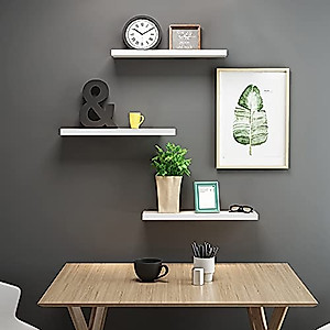 ISYOKE White Floating Shelves Set of 3 Wall Mounted Wood Shelves Modern Dispay Floating White Shelf for Bathroom,Bedroom, Living Room, White Shelves with Invisible Brackets