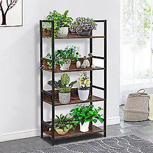 VANSPACE Bookshelf 4 Tier Industrial Bookcase Rustic Wood and Metal Standing Bookshelf with Back Panel Book Shelf for Bedroom, Home Office Storage Rack Shelf, Rustic Brown