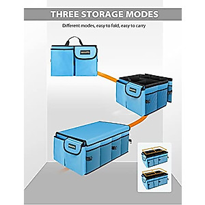 MIKKUPPA Car Trunk Organizer - Collapsible Trunk Organizer for Car Sturdy Trunk Storage Organizers Car Trunk Organizer with Lid, for SUV Truck Van with Adjustable Straps and Non Slip Bottom (Blue)