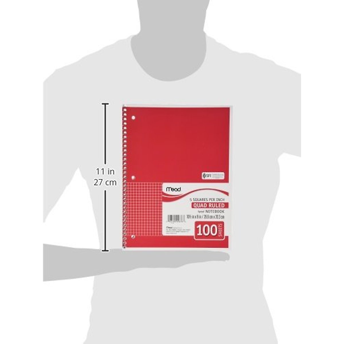 Mead Spiral Notebook, 1-Subject, Graph Ruled Paper, 7-1/2" x 10-1/2", 100 Sheets, Color Will Vary (05676)