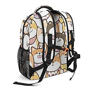 Happy Shiba Inu Travel Laptop Backpack Study Shoulder Bag With Reinforced Adjustable Straps For Outdoor Camping School