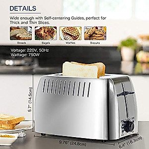 prepAmeal 2 Slice Toaster Stainless Steel Toaster Two Slice Bagel Toaster Small Bake Toaster with 6 Browning Setting, Reheat, Defrost, Bagel, Cancel Function, Extra Wide Slots (Silver - 2 Slice)