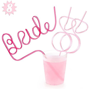 xo, Fetti Bachelorette Party XL Pink Bride + Diamond Ring Straw Set - 8 Pieces | Bridal Shower + Party Decorations | Bride to Be Gift