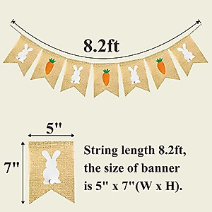 FAKTEEN Happy Easter Burlap Banner Decorations Rabbit & Carrot Hanging Bunting Garland for Spring Easter Party Décor Photo Booth Backdrop