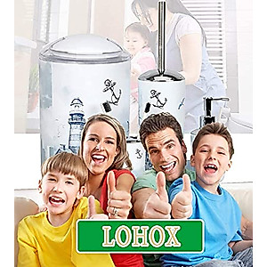 6 Piece Plastic Bathroom Accessory Set Luxury Lighthouse Bath Accessories Bath Set Lotion Bottles,Toothbrush Holder,Tooth Mug,Soap Dish,Toilet Brush,Rubbish for Modern Design