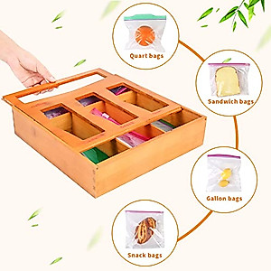 EZOGEVT Ziplock Bag Storage Organizer for Kitchen,Bamboo Baggie Organizer for Drawer,Compatible with Ziploc, Solimo, Glad, fit for Gallon, Quart, Sandwich and Snack Variety Size of Bags(4 Size in 1)