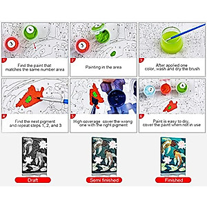 TISHIRON DIY Oil Painting Abstract Koi Paint by Numbers Lotus Kits for Adults Trippy Gold Fish Adult Number Animal on Canvas Wall Decor Living Room, - 16''x20''