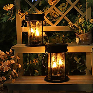 Solar Garden Lanterns Outdoor Hanging Flickering Candle Lights with Raindrop Decorative Mission Lights for Patio Decor, Yard, Table, Pathway 2 Pack