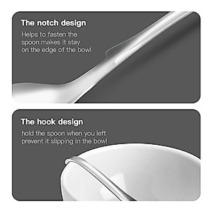 Asian Soup Spoons,Stainless Steel Dinner Spoons 10pcs Rice Spoons, Chinese Won Ton Soup Spoon, Notch and Hook Style