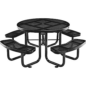 Global Industrial 46" Round Perforated Metal Outdoor Picnic Table, 84" W x 84" D Overall, Black