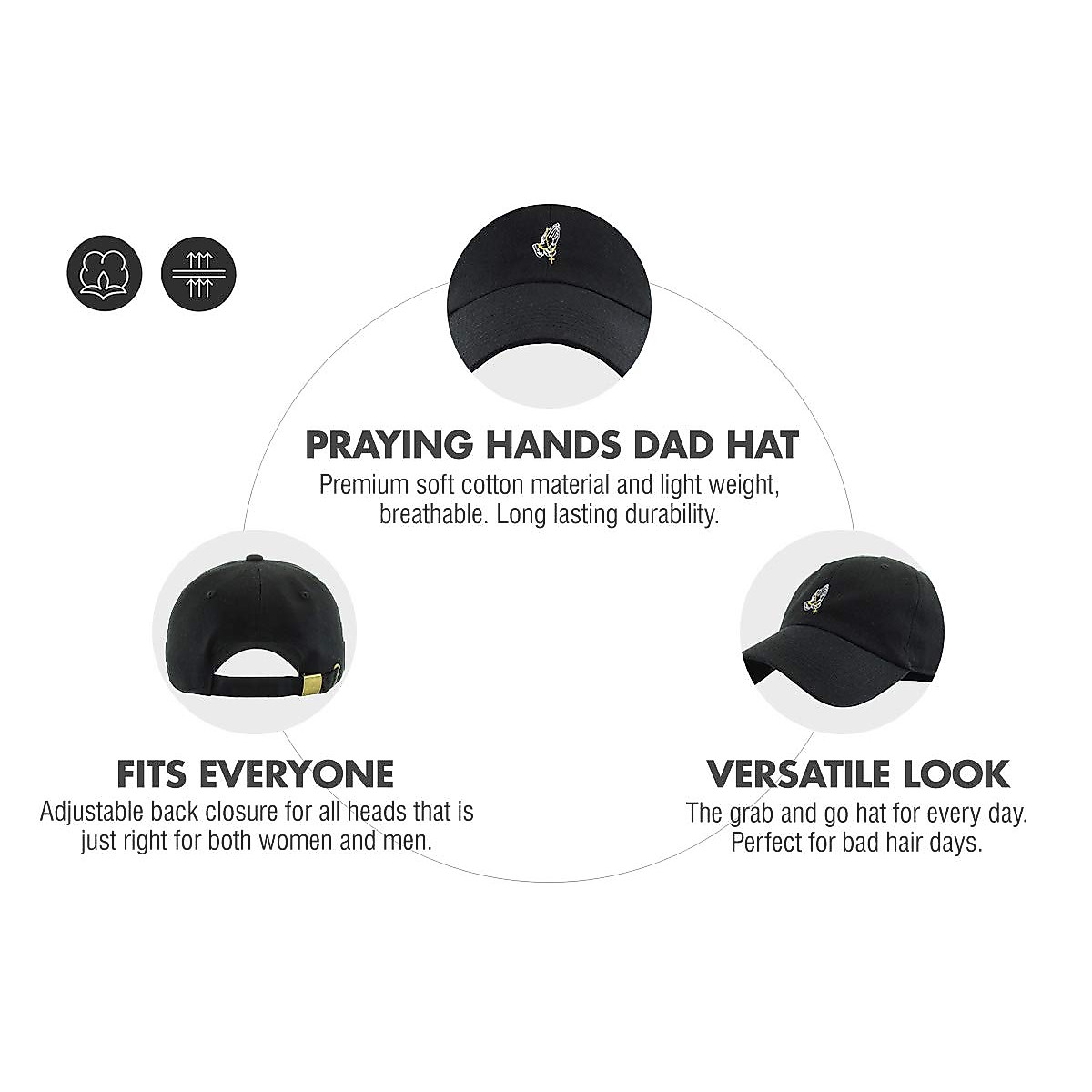 KBSV-060 BLK Praying Hands Rosary Dad Hat Baseball Cap Unconstructed Polo Style Adjustable Unisex