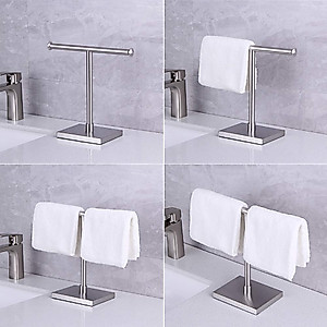 kimzcn Modern Hand Towel Stand for Bathroom, Kitchen or Vanity, Free Standing Countertop Rack with Balanced Base, Perfect Hand Towel Holder Brushed Finish