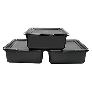 Parlynies 13 L Commercial Bus Tubs with Lid, 3-Pack Plastic Bus Box, Black