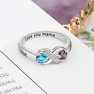 925 Sterling Silver Personalized Infinity Mothers Rings with 2 Round Simulated Birthstones Custom Engraved Engagement Promise Rings for Women (9)