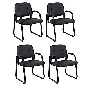 CLATINA Office Reception Guest Chair with Bonded Leather Padded Arm Rest Modern Style for Waiting Conference Room Black 4 Pack