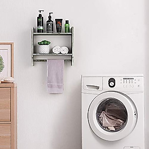 Bathroom Towel Rack Bathroom Shelf with Towel Bar Towel Racks for Bathroom Wall Mounted Bathroom Cabinets Organizer with Towel Shelf, Olive Green