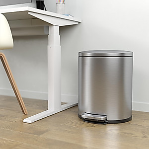 iTouchless SoftStep 5.3 Gallon Home Trash Can with Odor Filter & Removable Inner Bucket, Stainless Steel, 20 Liter Space-Saving Semi-Round Step Pedal Garbage Bin for Bedroom, Bathroom
