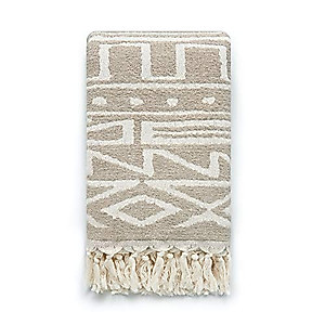 Hofdeco Modern Boho Decorative Throw Blanket with Fringe for Couch Sofa, Cozy Woven Knit, Khaki Boho Tribe Geo, 55"x60"