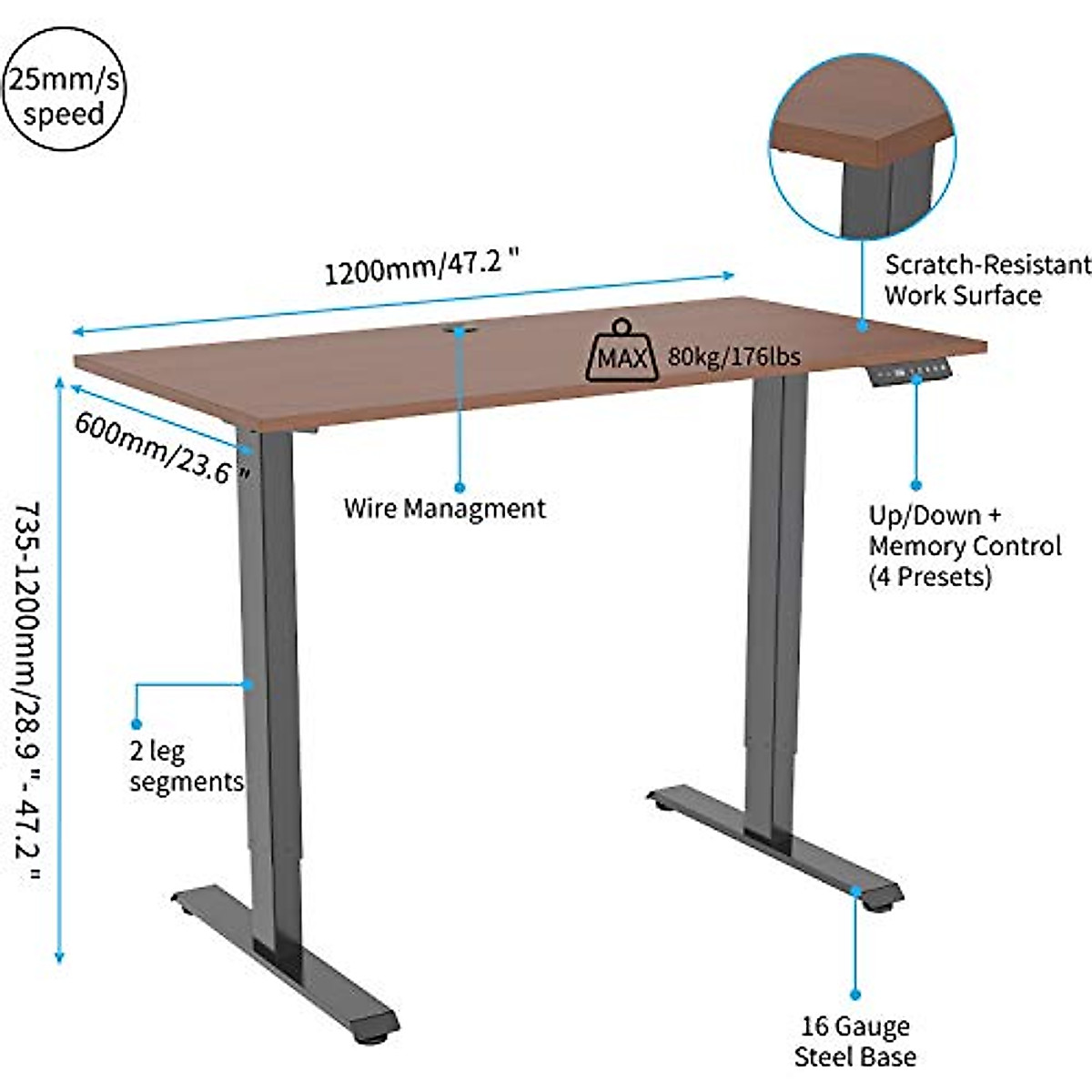 Lorell Height-Adjustable 2-Motor Desk, Brown