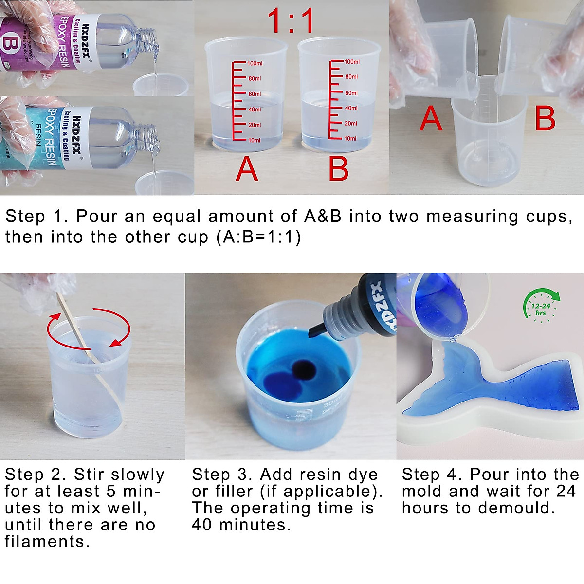 Epoxy Resin Clear Crystal Coating Kit 600ml/23oz - 2 Part Casting Resin for Art, Craft, Jewelry Making, River Tables, with Resin Glitter, Gloves, Measuring Cup and Wooden Sticks