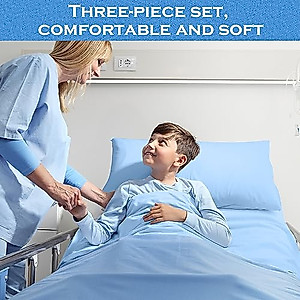 Moukeren 6 Pcs Hospital Bed Sheet Fitted Hospital Bed Sheets 36 x 84 x 14 with Hospital Bed Sheets and Pillow Cases Elastic All Around for Home, Massage Table, Hotel, Hospital (Blue)