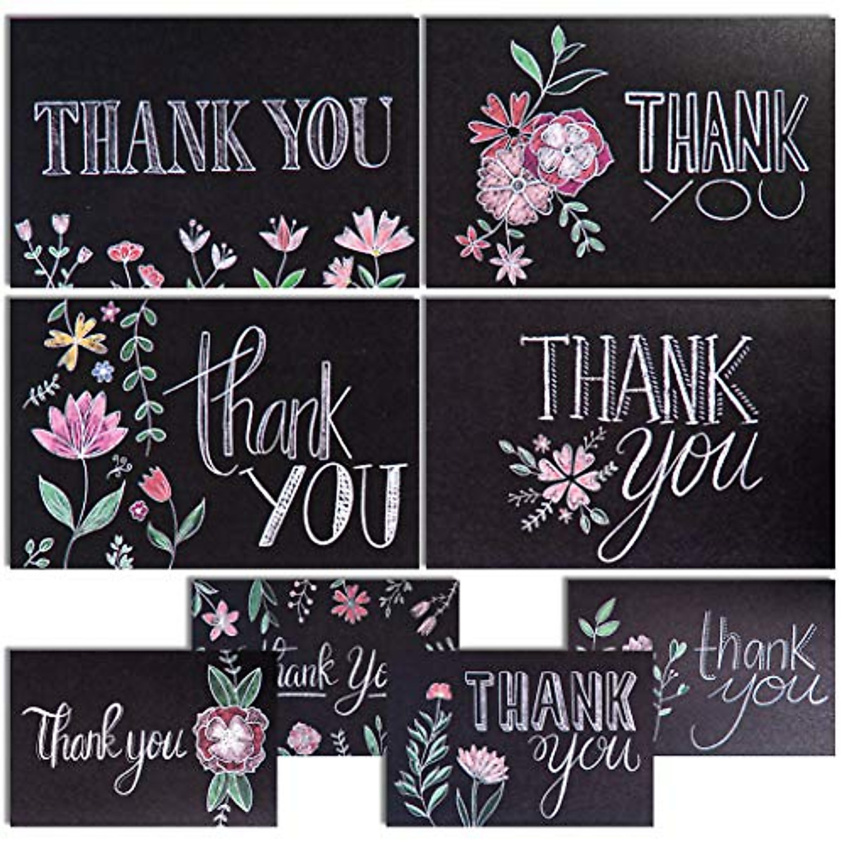 Chalkboard Floral Thank You Cards with Envelopes for Thank You Notes! Bulk Set of 48 Blank Gift Cards with Envelopes for Baby Shower Note Cards, Watercolor Wedding Thank You Cards and Bridal Shower Thankyou Card