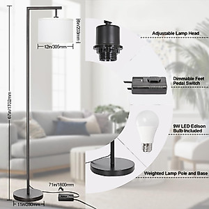 Boncoo Black Floor Lamp, Dimmable Floor Lamp for Living Room, Modern Standing Lamp with Adjustable Drum Shade, Tall Reading Light Corner Lamp Suitable for Couch, Bedroom, Office (Bulb Included)
