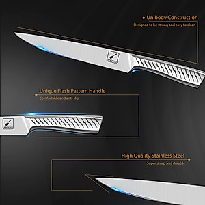 imarku Knife Set, 14PCS Knife Sets for kitchen with block, One-Piece Kitchen Knife Set with Built-in Sharpener, Stainless Steel Chef Knife Set with Lightning Stripes Handle, Dishwasher Safe(Black)