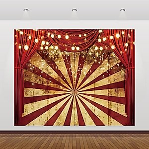 10x8ft Circus Backdrop Carnival Theme Party Red Curtain Background Baby Shower Birthday Party Potrait Banner Photo Booth Cake Table Decorations