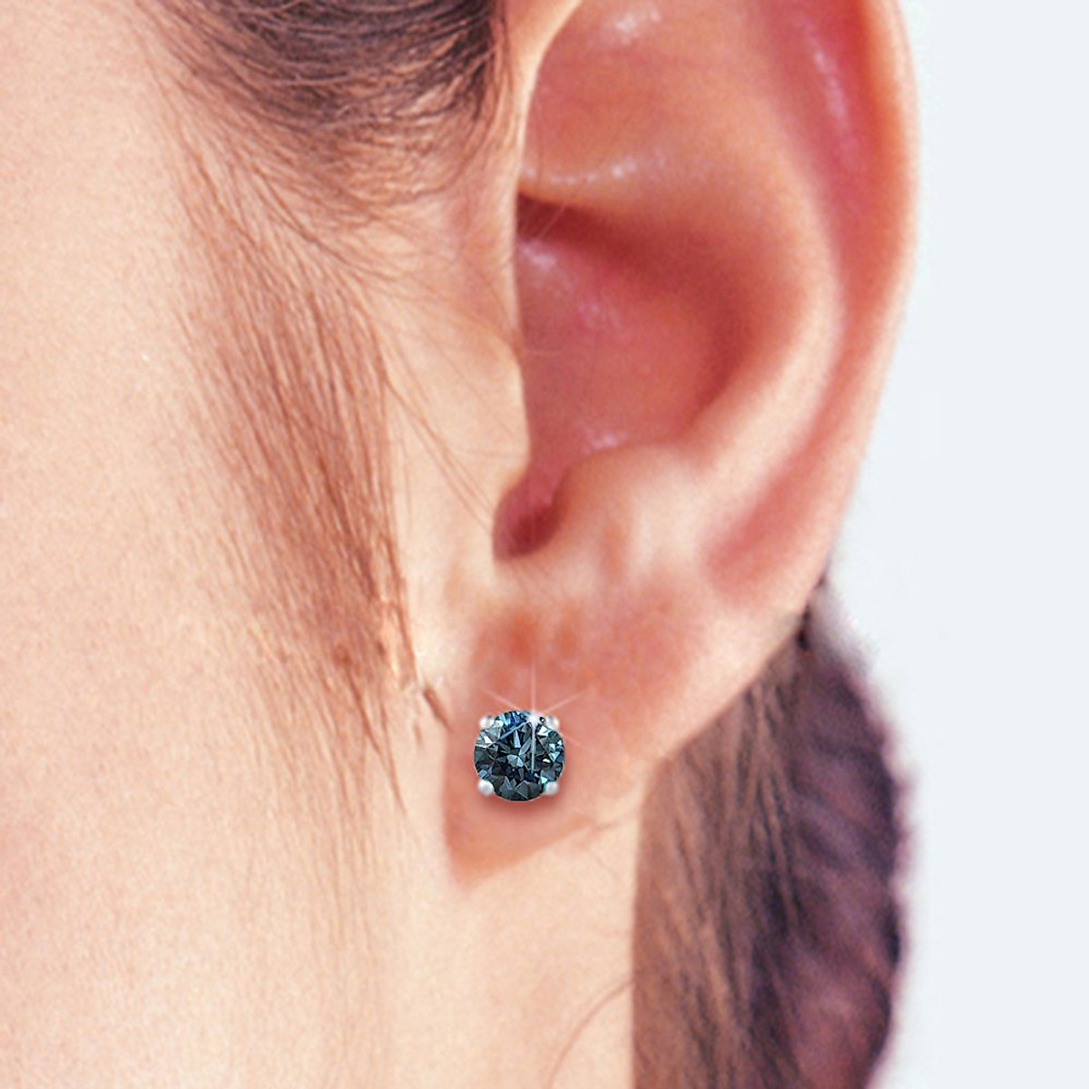 1/2 ct. Blue - I1 Round Brilliant Cut Diamond Earring Studs in 14K White Gold