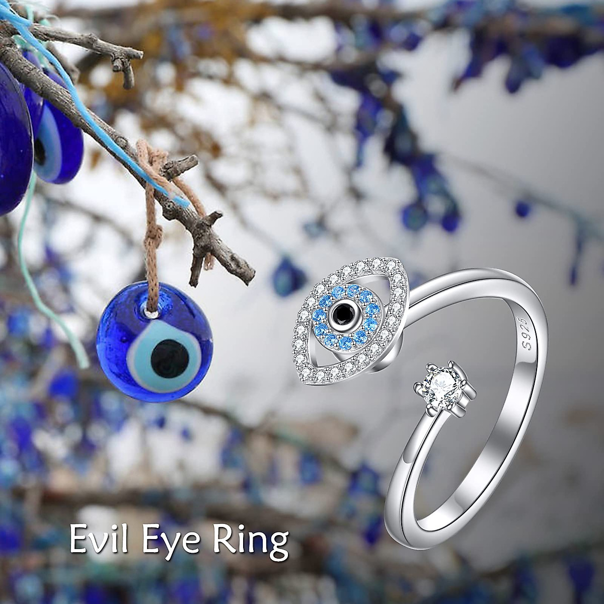 VONALA Evil Eye Rings 925 Sterling Silver Evil Eye Fidget Rings for Anxiety Evil Eye Spinner Rings for Women Anti Stress Mood Worry Rings Mother‘s Day Gifts