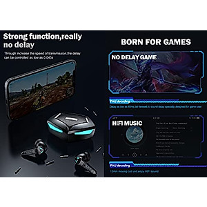 Bluetooth 5.2 Wireless Earbuds Gaming Headphones for Motorola one 5G ace, Low Latency with Cool Lights, True Wireless Gaming Headset Music/Gaming Mode - Black