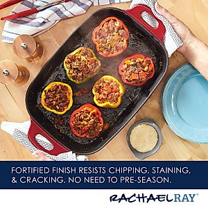 Rachael Ray NITRO Cast Iron Roasting Lasagna Pan/Baking Dish, Roaster/Rectangular, 9 Inch x 13 Inch, Red