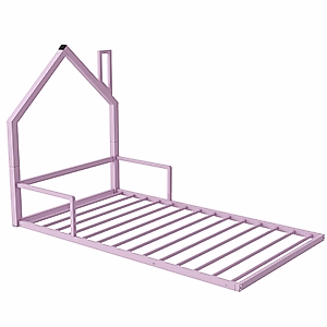 LostCat Twin Size Floor Bed Frame, Metal Montessori Floor Bed Frame for Kids Girls Boys, Twin Montessori Floor Bed with Slat Support, No Box Spring Needed, Pink