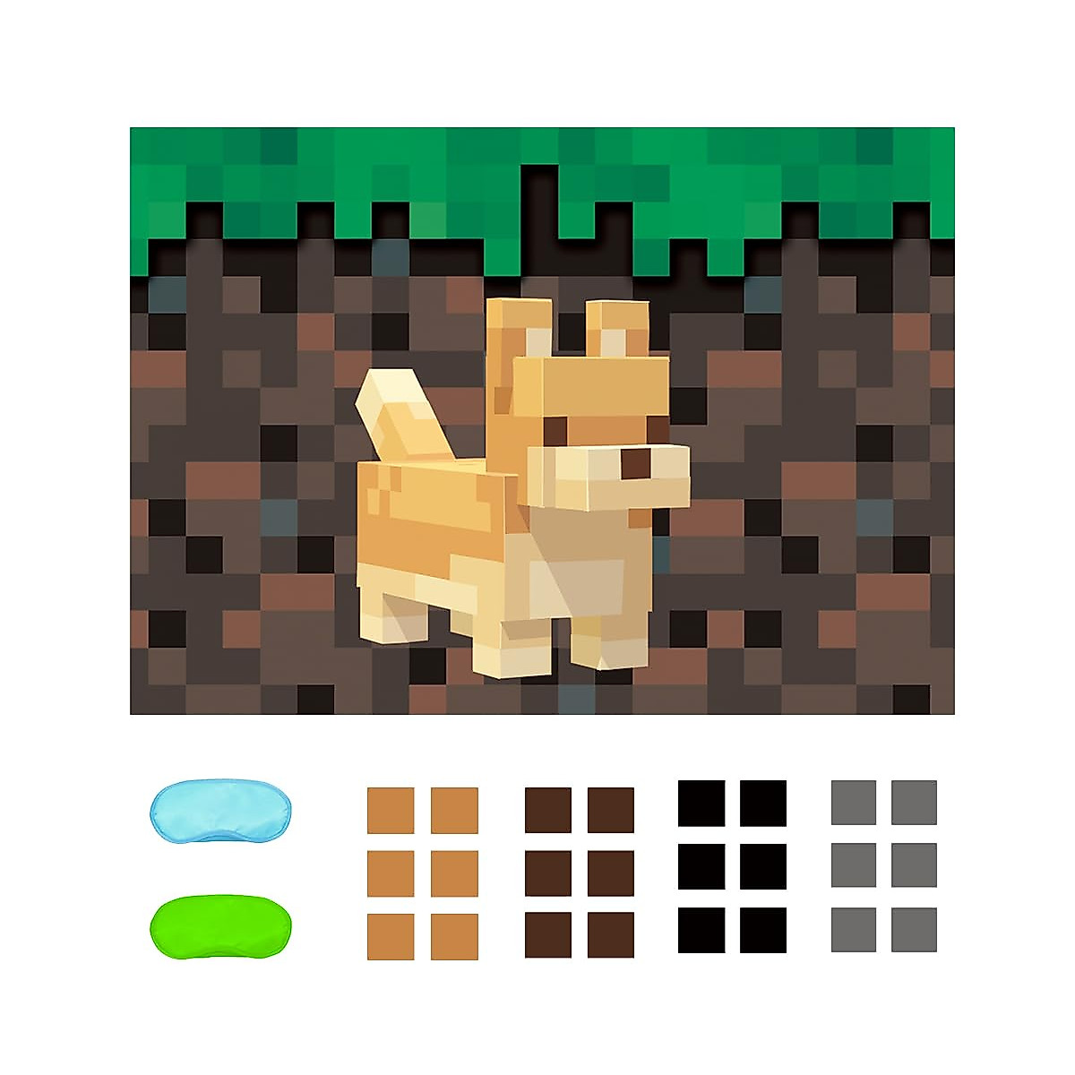Miner crafting Party Supplies, Pin the Nose on the Dog Pixel Pin the Tail Game. Mining Games, Big 157g Copperplate Paper, Elastic Blindfolds, Stickers All Edge Cut for Minecraft Party Games.