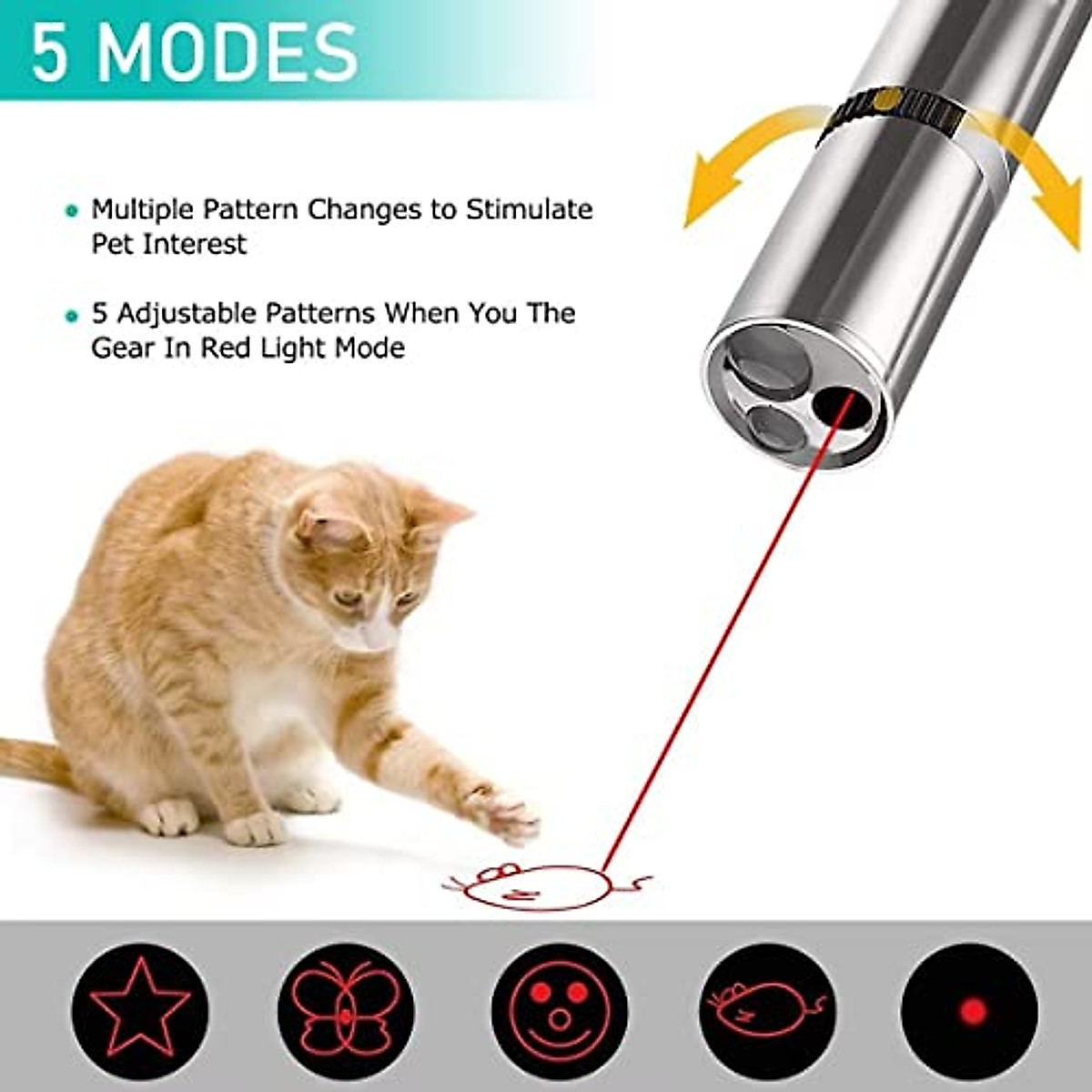 Cowjag Cat Toys, Laser Pointer with 7 Adjustable Patterns, USB Recharge Laser, Long Range and 3 Modes Training Chaser Interactive Toy, Dog Laser Pen Toy