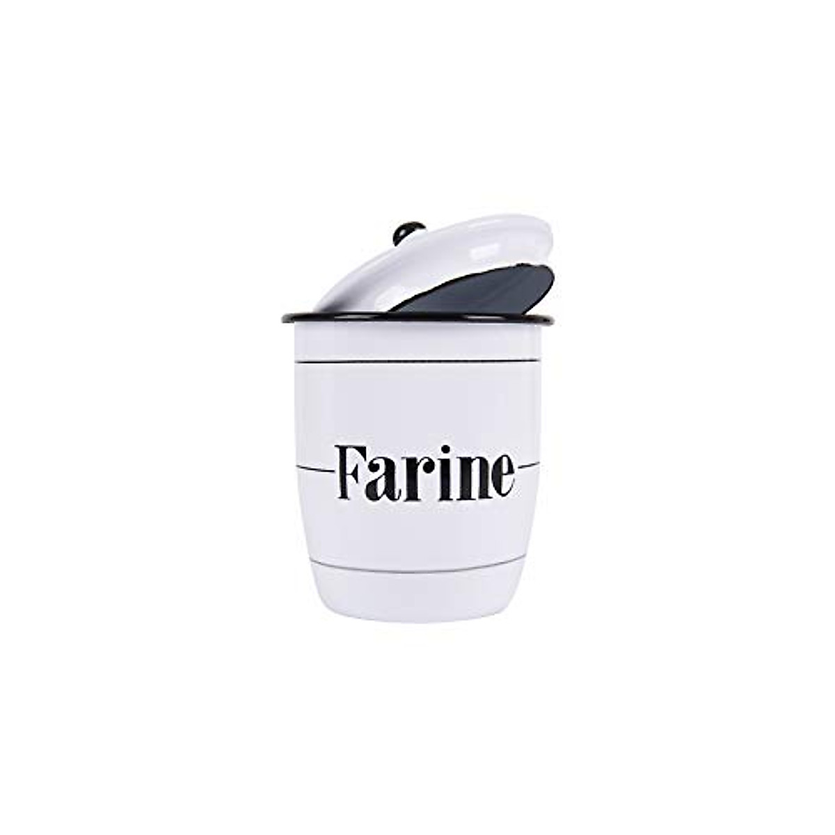 Creative Co-Op Enameled White Canisters with French Writing & Black Rims (Set of 4 Sizes)