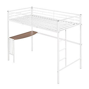 BIADNBZ Twin Over Full Metal Bunk Bed with Desk, Steel L Shaped Bedframe w/Ladder and Quality Slats for Kids, Adults, No Box Spring Needed, Metallic White