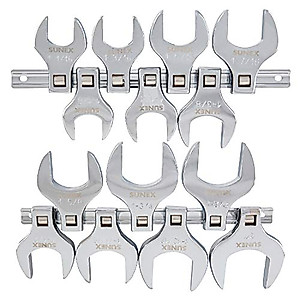 Sunex Tools 9721A 1/2-Inch Drive Jumbo SAE Crowfoot Wrench Set, 1-1/16-Inch - 1-3/8-Inch, Fully Polished, 14-Piece (Includes Storage Rail)