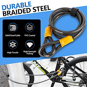 SUNYA Bike Lock Heavy Duty Anti Theft, Bicycle Lock with 3 Keys High Security, Bike U Lock 180x320mm + 4.9 Foot Cable. Fit for Road Mountain Folding Scooter Motor Bike