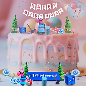 HUG-CHUMS Birthday Decorations Cake Topper for Boys & Girls - Upgraded Design Video Game Battle Royale Party Favors Set and Cupcake Decor, V2 Gamer Stuff Christmas Supplies - 11 PCS