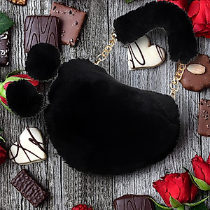 Saintrygo 2 Pcs Valentines Day Furry Purse Heart Shaped Purse Women Soft Fluffy Faux Fur Handbag Gift for Christmas(Red, Black)
