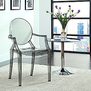 Modway Casper Modern Acrylic Stacking Kitchen and Dining Room Arm Chair in Smoke - Fully Assembled