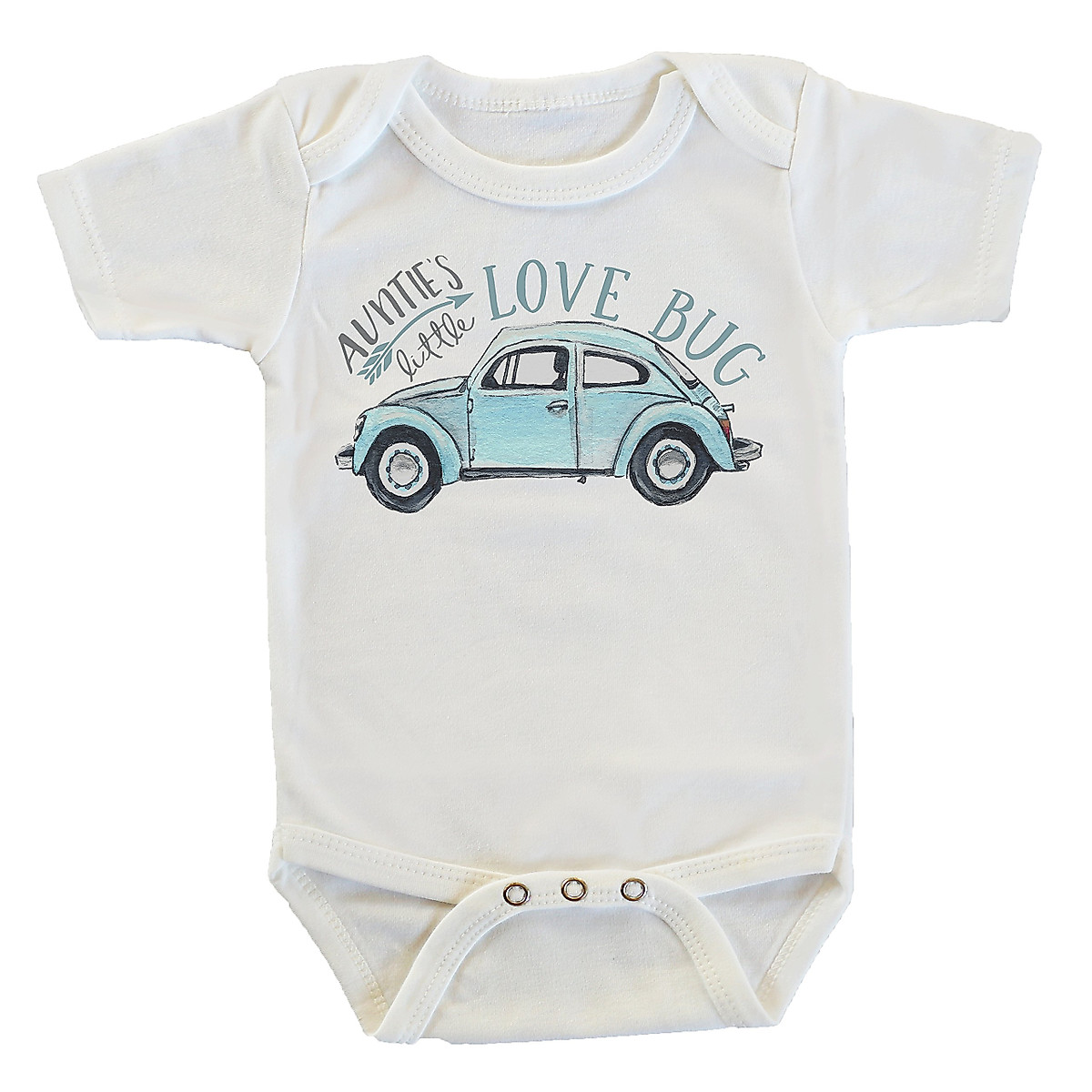 Witty and Bitty Auntie's Little Love Bug Car Onesie/Bodysuit, Gifts from Aunt for Nephew, Funny Baby Clothes (White, 0-3 Months)